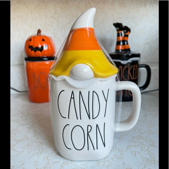 Magenta | Holiday | Rae Dunn Candy Corn Gnome Topper Lidded Mug ...